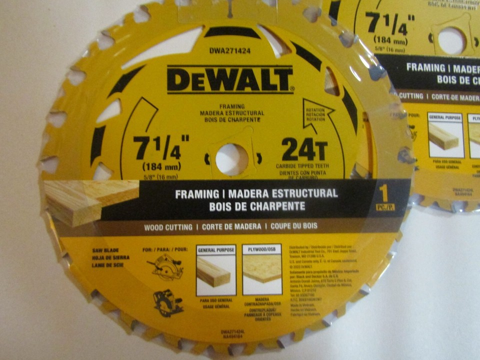 (LOT-5) "GENUINE-DEWALT" #DWA271424--7-1/4"--24-TOOTH-FRAMING-BLADE | eBay