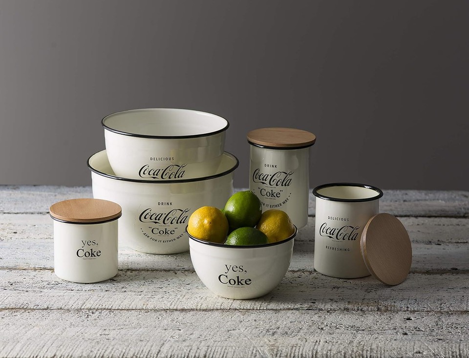 Tablecraft Enamel Large Canister with Wood Lid | eBay