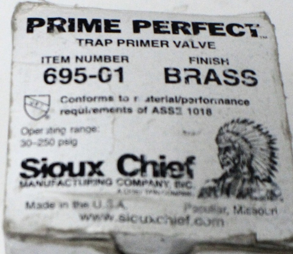 Sioux Chief 695-01 PrimePerfect™ Automatic Trap Primer Valve | eBay