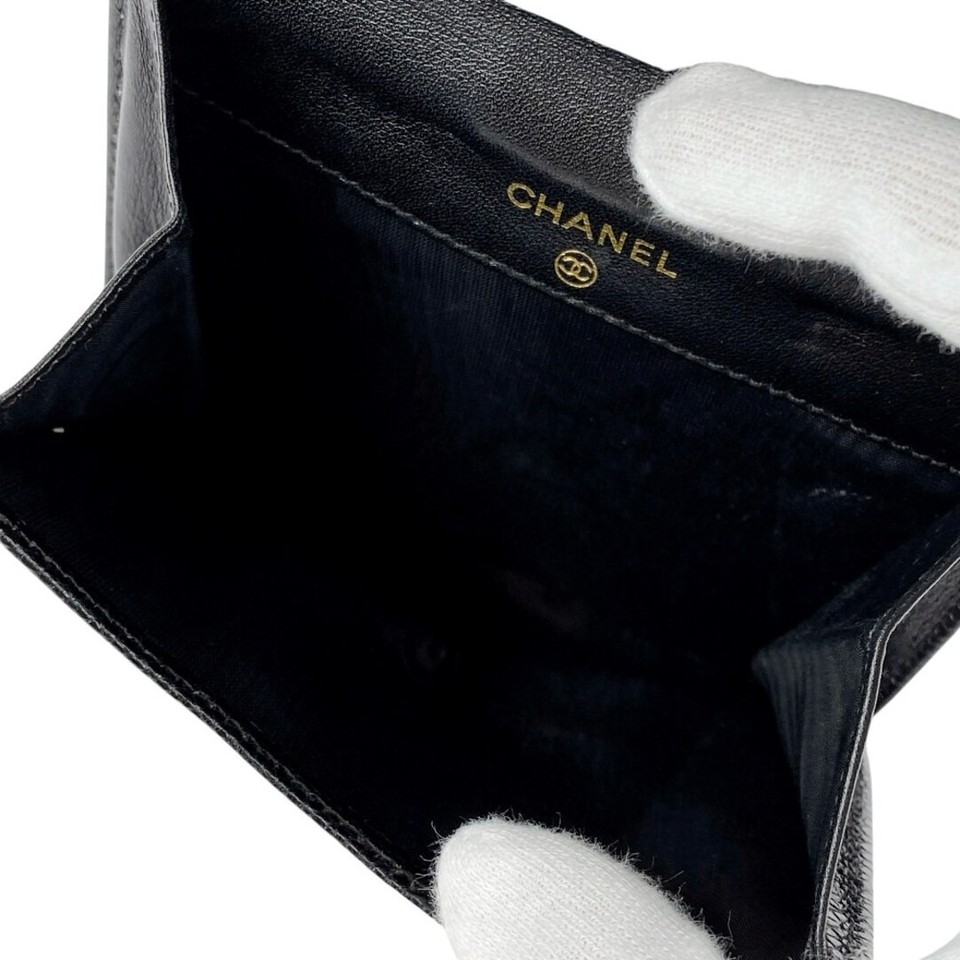 CHANEL Folded Wallet Compact Wallet Coco Caviar Skin Leather Black ...