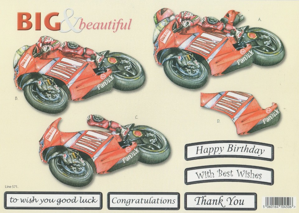 A4 Die Cut Decoupage With Backing Paper Cardmaking Motorcycle Racing ...