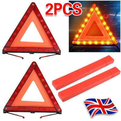 Warning Triangle 2 X Car Reflective Breakdown Hazard Road Emergency NEW ...