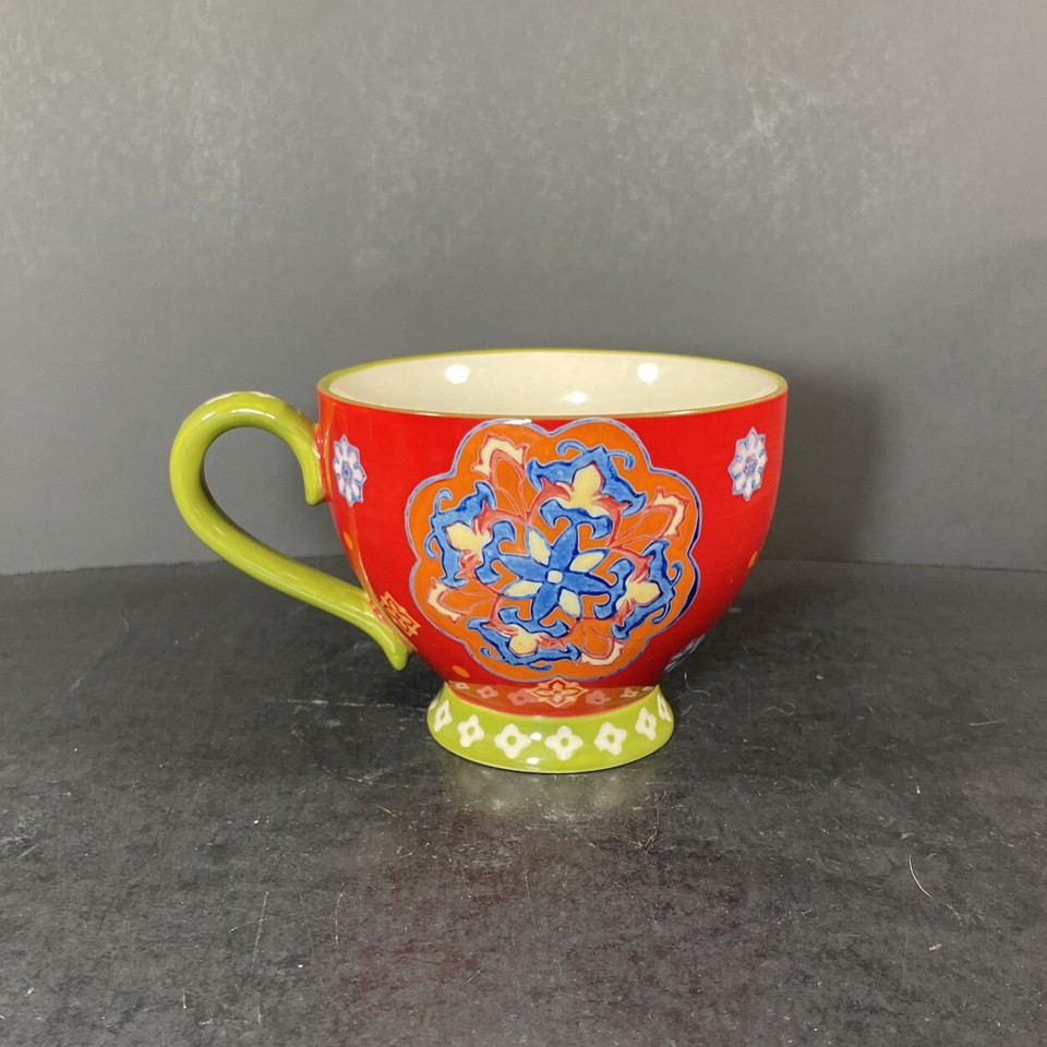 Dutch Wax Anthropologie Footed Mug Red Floral Coastline Imports Large ...