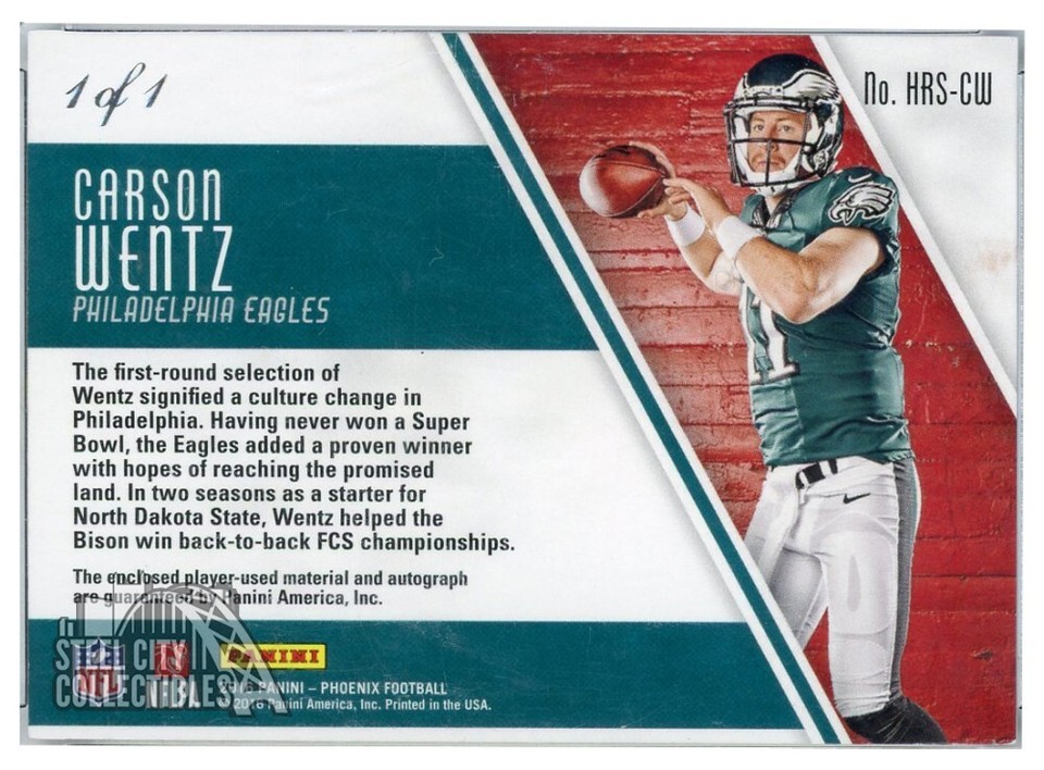 Carson Wentz 2016 Panini Phoenix Hot Rookie Autograph Logo Relic Card # ...