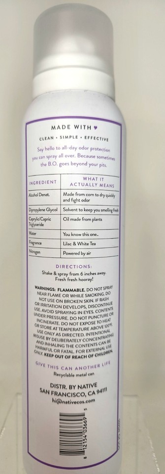 Native Body Spray & Deodorant, Lilac & White Tea, Paraben Aluminum Free ...