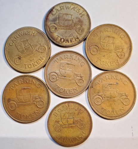 Lot of 7 Car Wash Tokens Model T & Patriotic American Eagle Mostly 25mm ...
