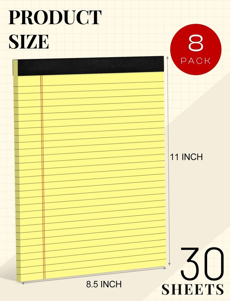 8 Pack Yellow Legal Pads 8.5 x 11 Wide Ruled Note Pads 8.5x11 Lined ...