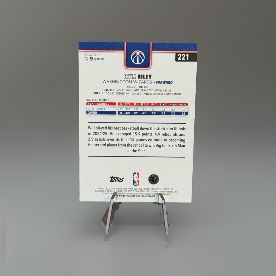 2025-26 Topps Flagship Basketball - Will Riley #221 Season Tip-Off (RC ...