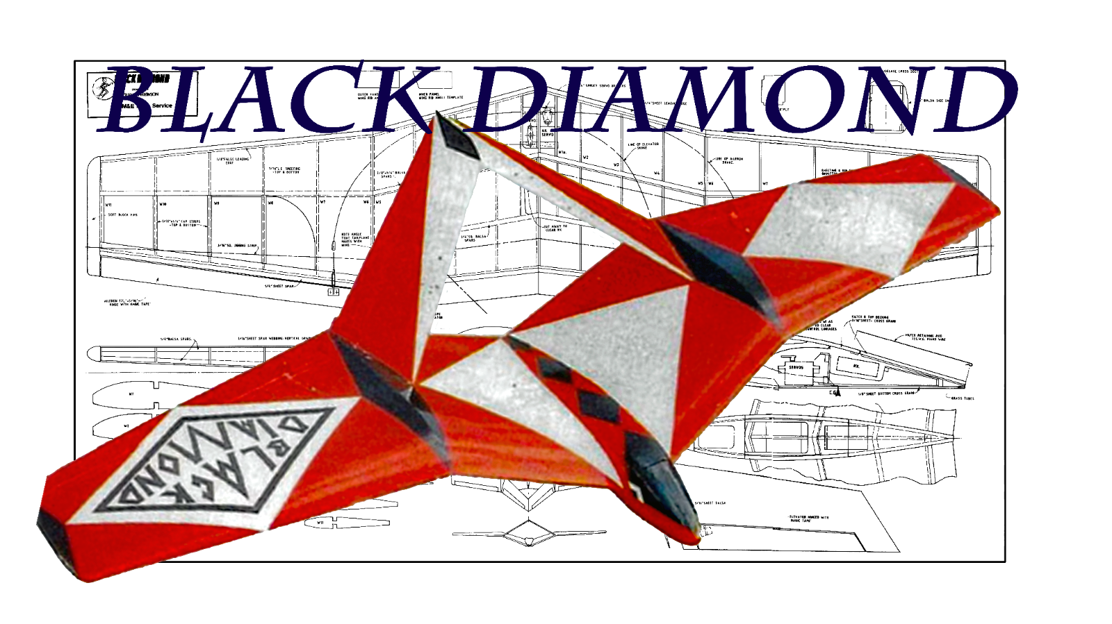 Black Diamond Glider 51" WS RC Airplane Laser Cut Balsa Short Kit Plans ...