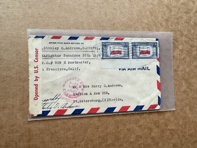 US WWII Censor Cover to St Petersburg FL +Franking #909 Overrun Country ...