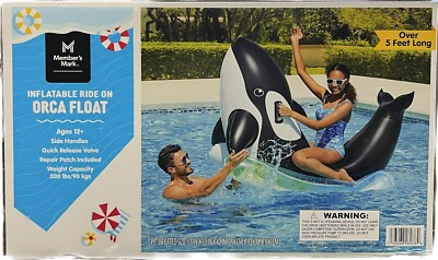 Member's Mark Inflatable Ride On Pool Float Black & Great White Orca ...