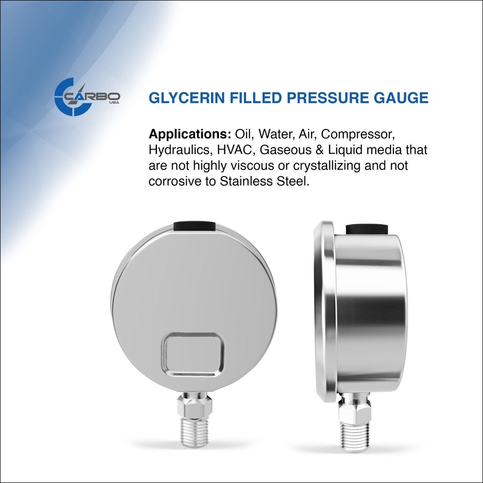 2.5" LIQUID FILLED PRESSURE GAUGE 0 - 3000 PSI, STAINLESS STEEL CASE ...