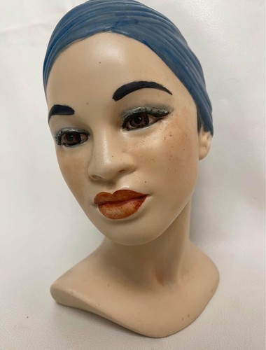 Vintage Holland Mold MCM Head Bust Beautiful Woman Blue headwrap ...