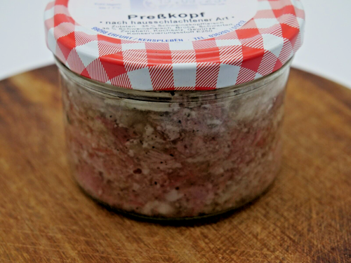 Original Thüringer Wurst " Preßkopf nach hausschlachtener Art" im Glas ...