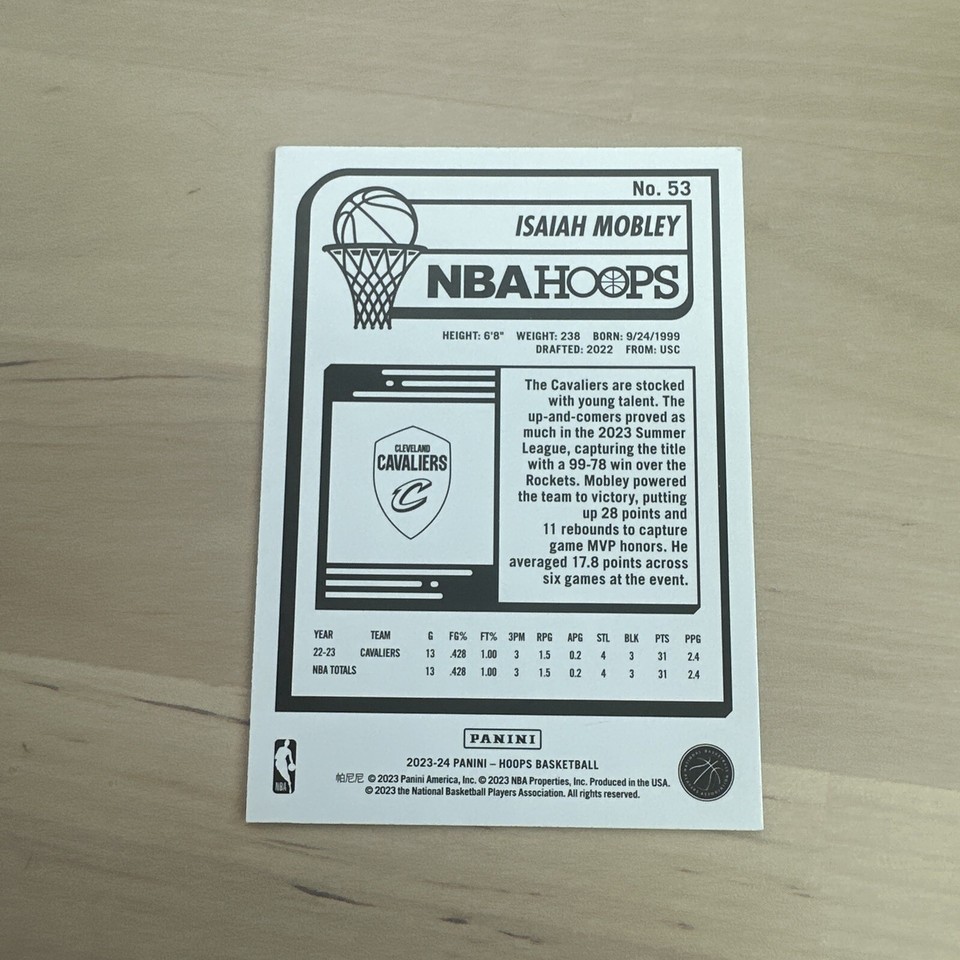 2023-24 Panini NBA Hoops #53 Isaiah Mobley - Cleveland Cavaliers | eBay