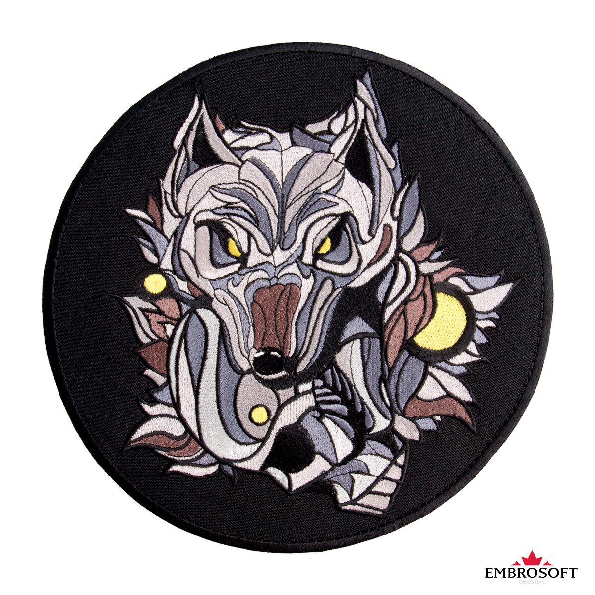 Wolf With Skull Large Embroidered Round Patch For Back Iron On 7"x7 ...