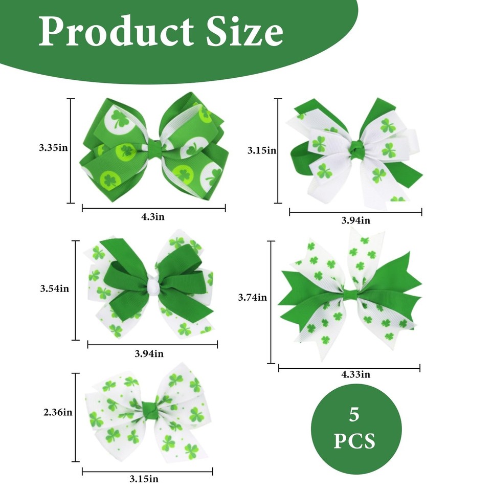 5pcs St Patricks Day Bow Hair Clips Irish Green Shamrock Hair Bows ...