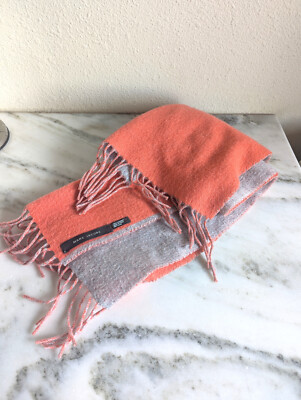 Marc Jacobs 100% Cashmere Colorblock Scarf w Fringe, Pink Peach Coral ...