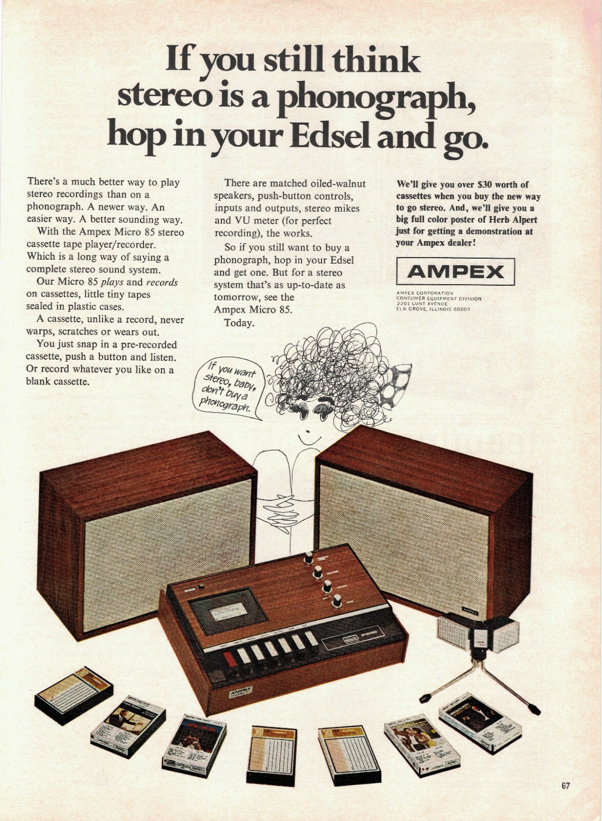 Vintage 1968 Ampex Micro 85 Stereo Tape Player Recorder Ad - Hop in ...