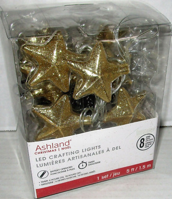 CHRISTMAS LED Crafting Battery Operated String Light Set 8 Gold Star ...