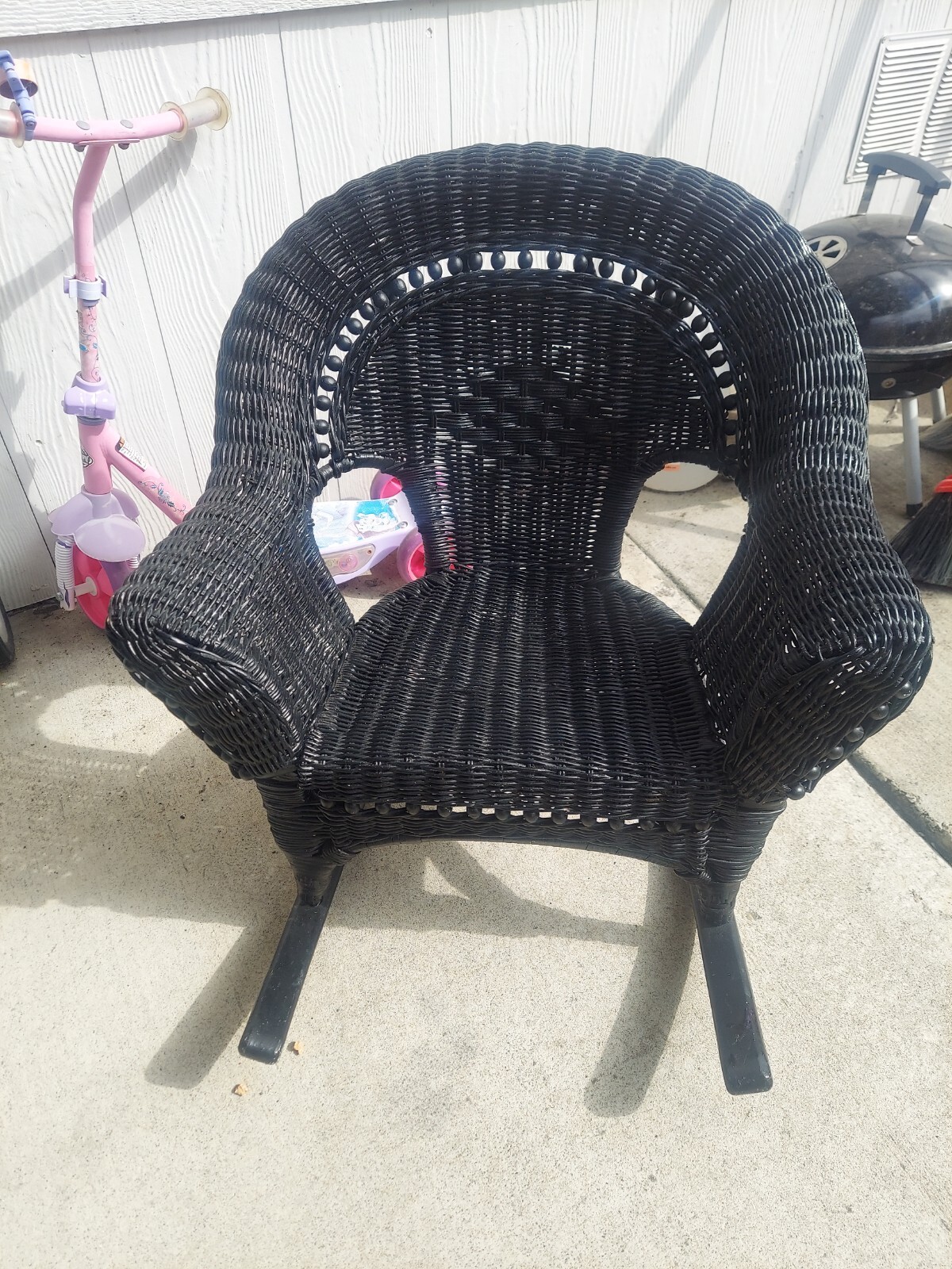 Vintage Black Wicker Rocker With Wooden Runners Child's Rocking Chair ...