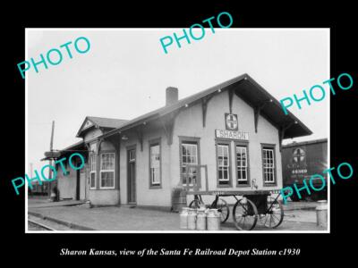 OLD POSTCARD SIZE PHOTO OF SHARON KANSAS THE SANTA FE RAILROAD DEPOT ...