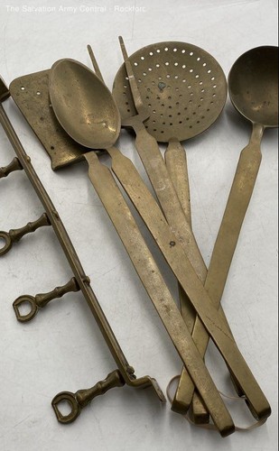 Gold Colored Brass Mid-Century Kitchen Utensils With Hanging Bar Lot Of ...