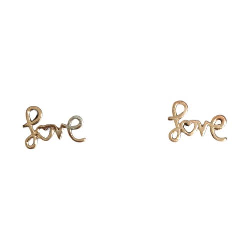 Cursive Love with Heart Os Gold Plated Stud Earrings Fair Condition | eBay