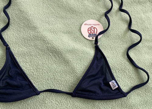 NWT Malibu Strings Bikini Sheer Navy Blue Medium Triangle Top & M Tie ...