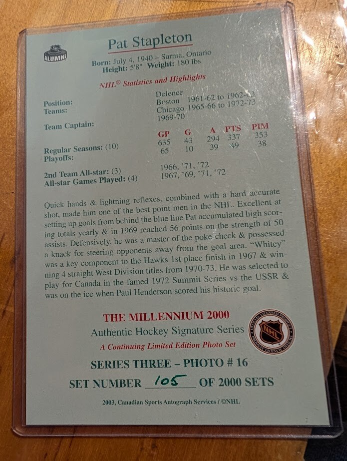 Pat Stapleton Autograph Photo 4 x 6 CSAS 2000 Series 3 #16 Authentic Auto | eBay