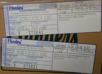 Flanders HEPA Filter 24 x 48 x 3.625 0-009-2-19-07-SU-00-X2-Z94832 Type ...