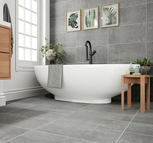 CUT SAMPLES Geona Stone Effect Grey / Light Grey R9 Wall & Floor ...