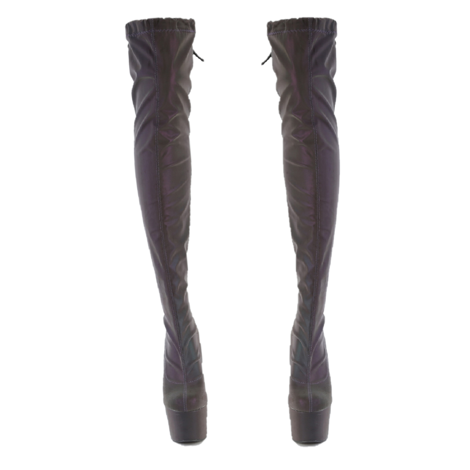 Pleaser Reflective Stretch Thigh High Platform 7 Inch High Heel Boots ...