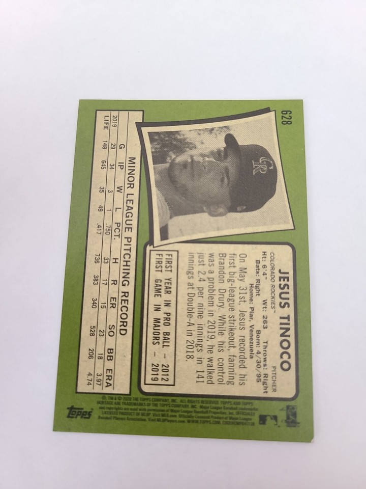 2020 Topps Heritage Baseball Card Jesus Tinoco 628 | eBay