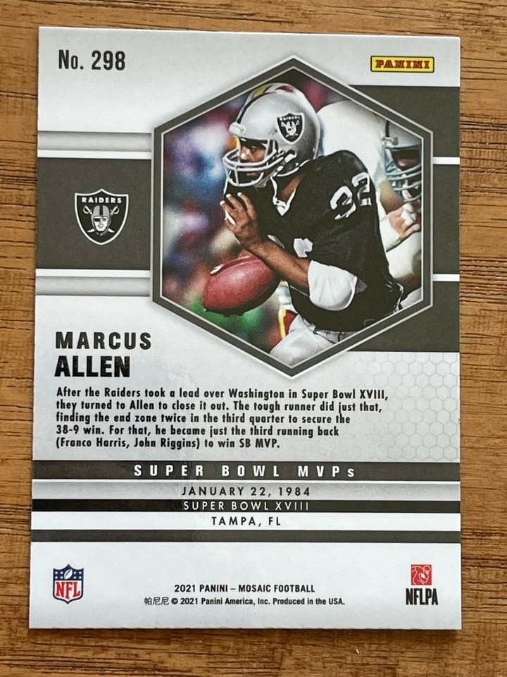 2021 PANINI MOSAIC FOOTBALL SUPER BOWL MVPs MARCUS ALLEN CARD No.298 ...