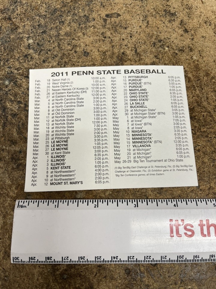 Penn State 2011 Baseball Schedule Michael Glantz Card NCAA D1 Nittany ...