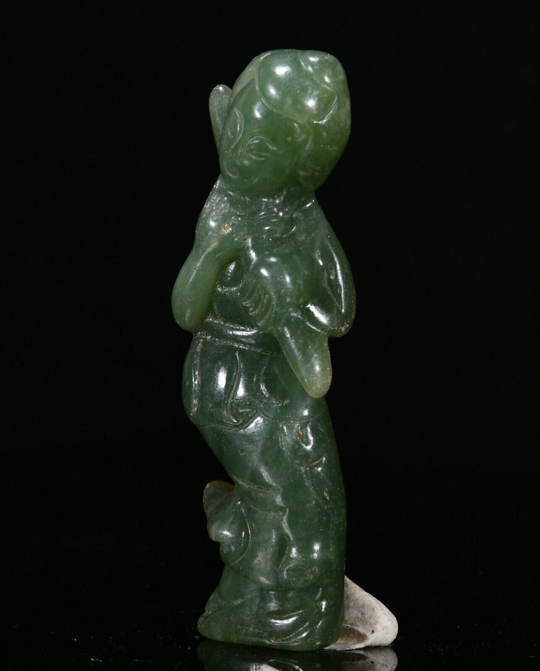 7CM China Hetian Green Jade Carved Human Person Beauty Belle Amulet ...