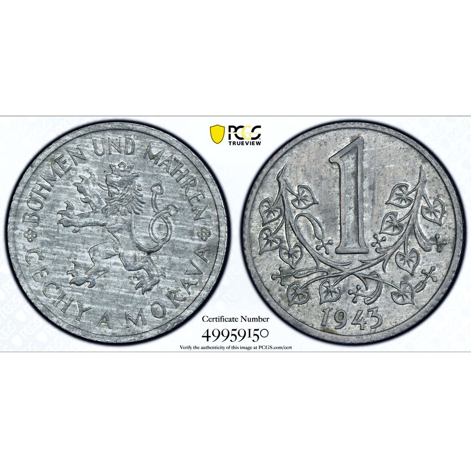 Czech Bohemia Moravia koruna German Occupation Coinage KM-4 MS63 PCGS ...