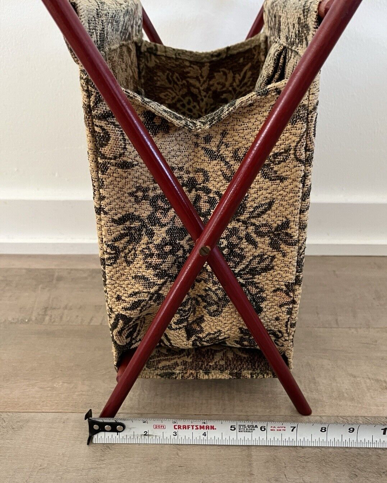Vtg Yarn Caddy Collapsible Tapestry Wood Frame Folding Knit Crochet ...