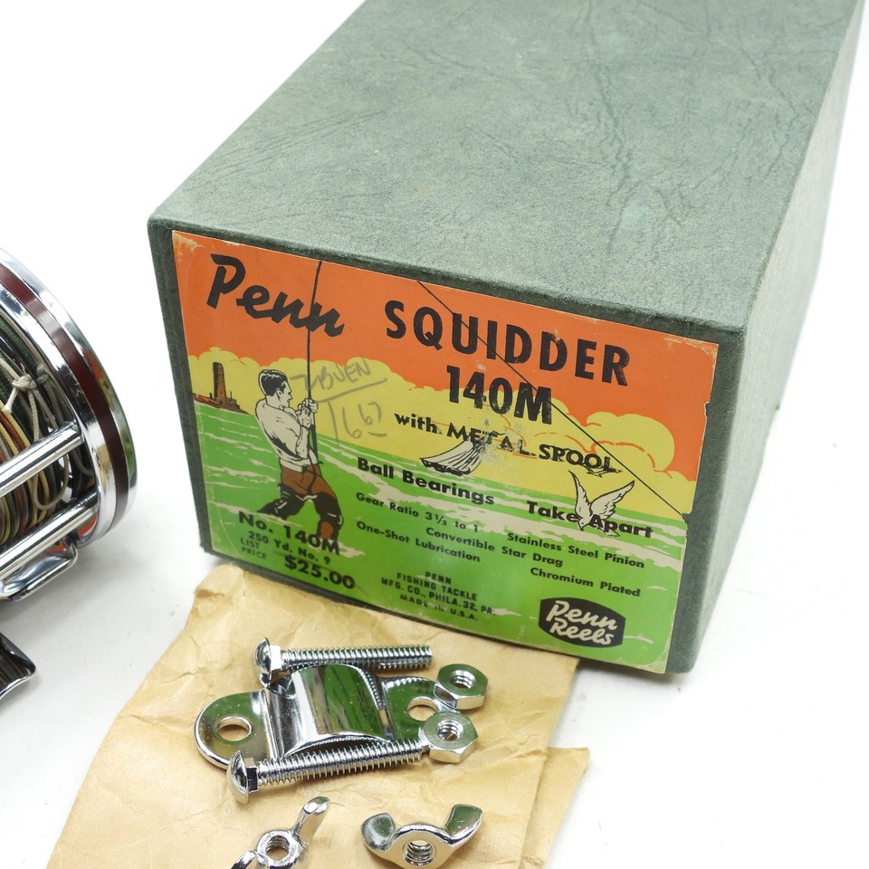 Vintage Penn Squidder No. 140M Fishing Reel. W/ Box & 2 Spare Spools ...