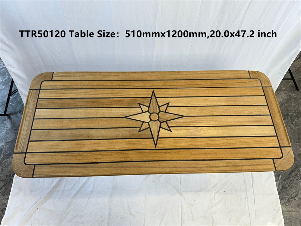 Boat Rectangular Teak Table Top 20.0x47.2 Inch Star Inlay Round Corner ...