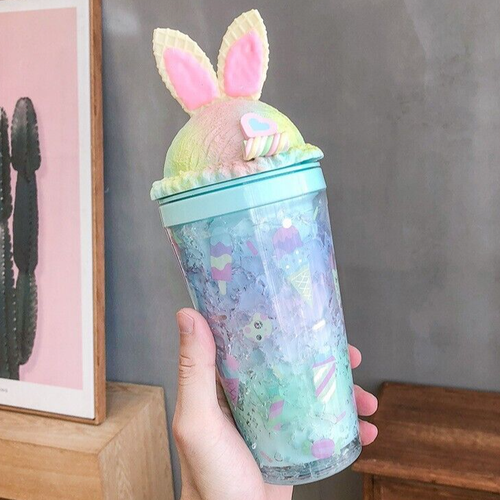 Bunny Ears Cup Freezer Mug Rabbit Ice Cream Insulated 450ML Coffee ...