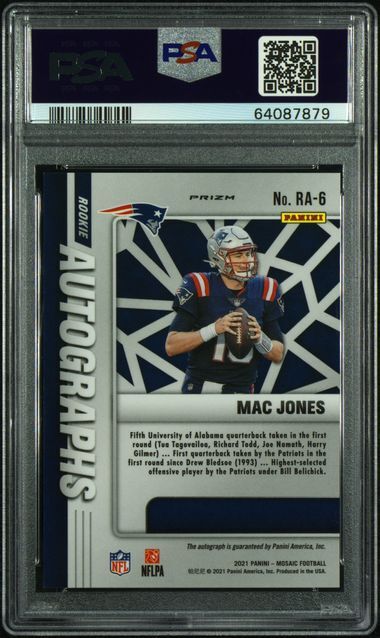 MAC JONES 2021 PANINI MOSAIC ROOKIE AUTO MOSAIC RC #RA6 PSA 10 GEM MINT ...