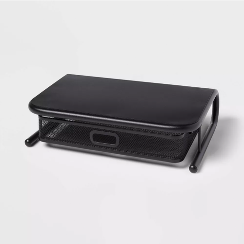 Mesh Monitor Stand with Drawer Black: Metal Monitor Riser, Desk ...