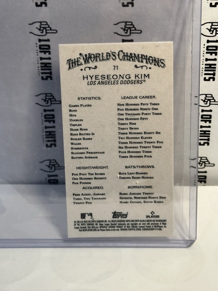 2025 Topps Allen & Ginter Hyeseong Kim Rookie RC Mini #71 Dodgers | eBay