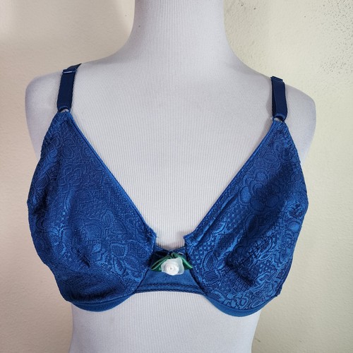 36C Vintage Vanity Fair Satin Stretch Floral Lace UW Bra USA Blue | eBay