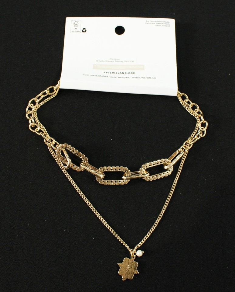 River Island Pearl Chain & Cluster Multi Row Necklace SV3 Gold-Tone ...