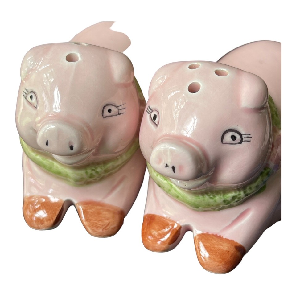 Vintage Happy Pigs Salt Pepper Shakers Taiwan Ceramic Pink Collectible ...