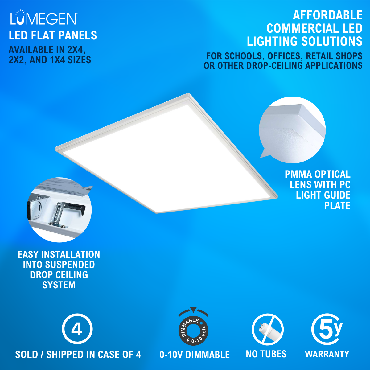 Case of 4 - 2x2 LED Flat Panel Light - 30W - 35K/40K/50K - LumeGen | eBay