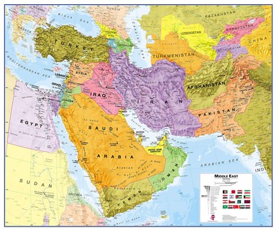 Maps International Medium Political Middle East Wall Map - Lamina | eBay